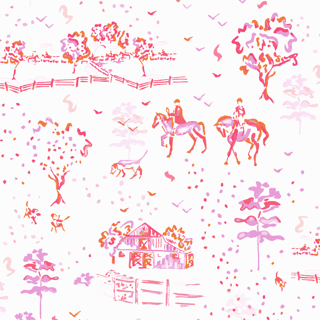 Farm Toile Fuchsia Wallpaper – Fritz Porter