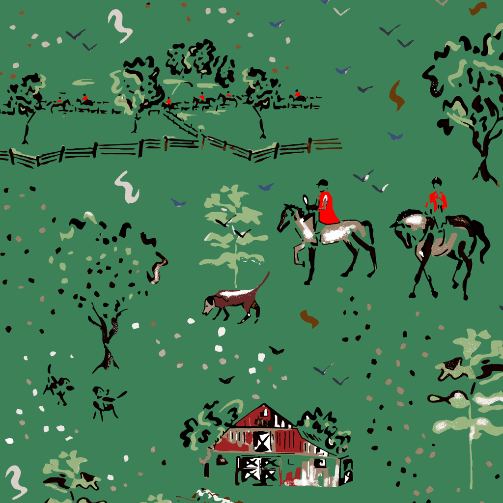 Farm Toile Spruce Wallpaper – Fritz Porter